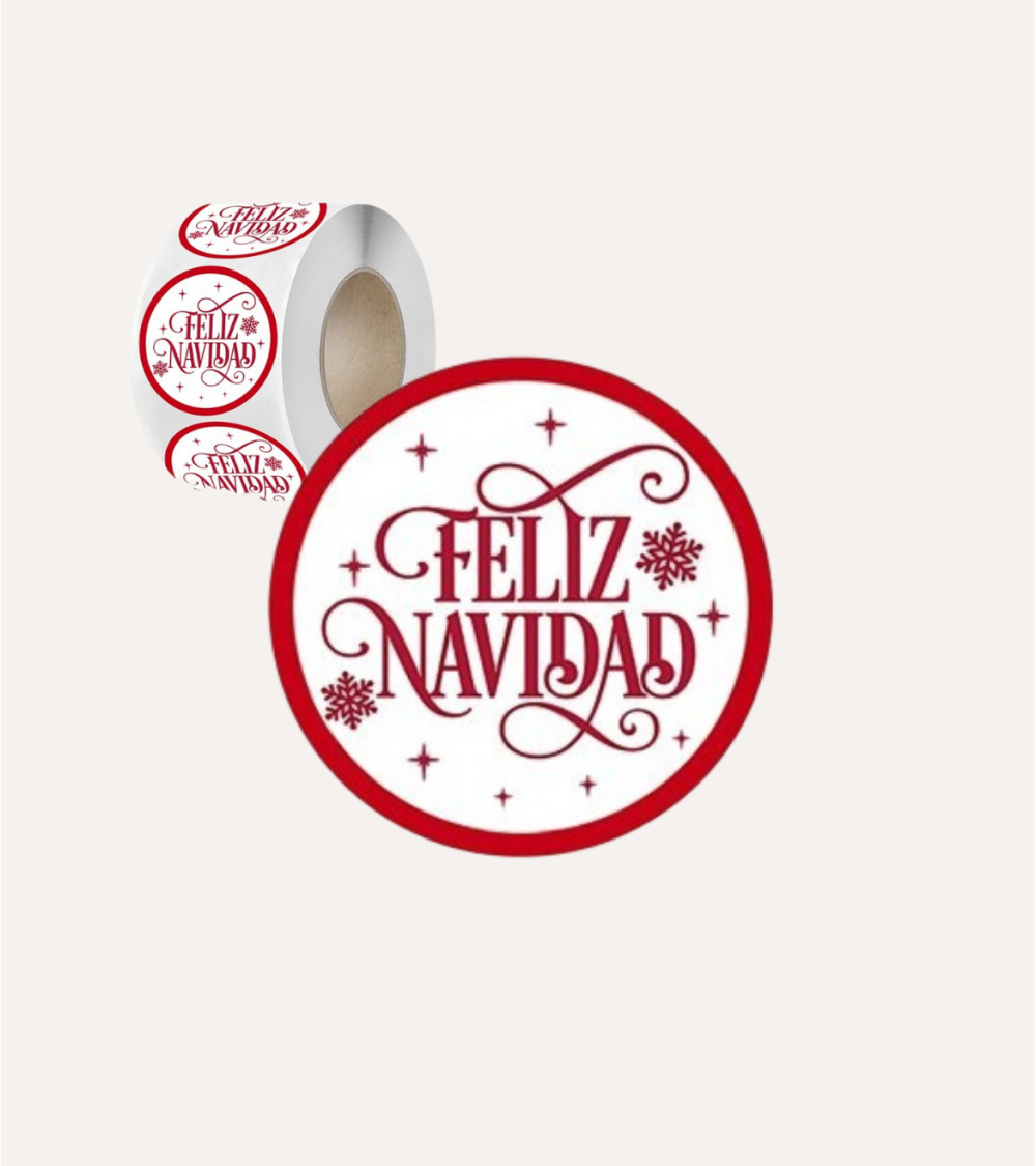 Rollo de Pegatinas Decorativas Circulares Feliz Navidad